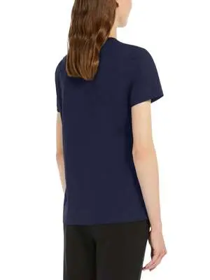Max Mara Cotton Jersey T-shirt With Embroidered Monogram Pocket - Blue