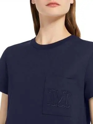 Max Mara Cotton Jersey T-shirt With Embroidered Monogram Pocket - Blue