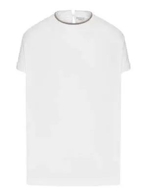 Brunello Cucinelli Jersey T-shirt With Monili Embellishment - White
