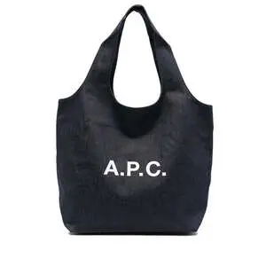 A.p.c. Cotton Tote Bag With Logo Print - Blue