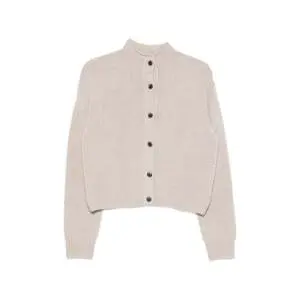LISA YANG Sand Beige Cashmere Mock Neck Cardigan - Cream