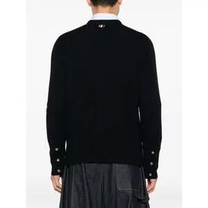 Thom Browne Cable Knit V-neck Cardigan With Signature 4-bar Stripe - White