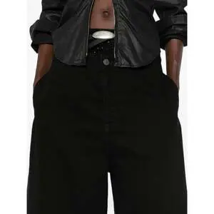 Attico Cotton Cropped Wide Leg Jeans - Black
