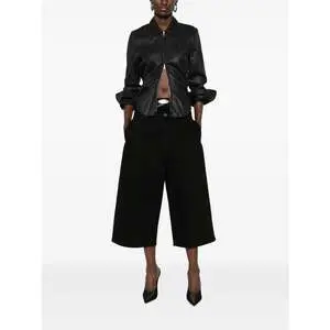 Attico Cotton Cropped Wide Leg Jeans - Black