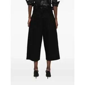 Attico Cotton Cropped Wide Leg Jeans - Black