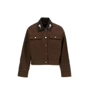 Simone Rocha Cropped Embellished Cotton Jacket - Brown