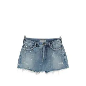 Balenciaga Light Paint-splatter Denim Mini Shorts