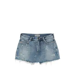 Balenciaga Light Paint-splatter Denim Mini Shorts - Blue