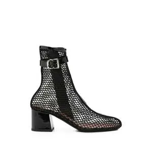 Alaïa Mesh Paneled Buckled Block Heel Ankle Boots