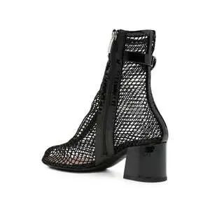 Alaïa Mesh Paneled Buckled Block Heel Ankle Boots