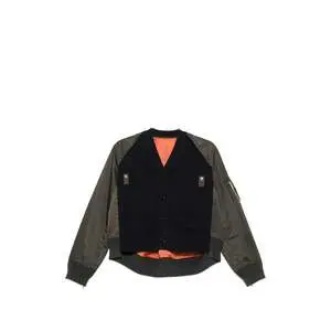 Sacai Paneled V-neck Cardigan With Zip Pocket - Blue
