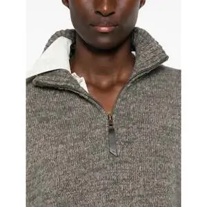 MAISON MARGIELA Grey Marl Effect High Neck Quarter-zip Jumper - Gray