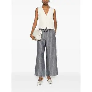 Max Mara Pinstripe Straight Leg Trousers - Blue