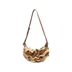 Zimmermann Woven Raffia Shoulder Bag With Ruffled Detailing - Cream
