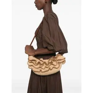 Zimmermann Woven Raffia Shoulder Bag With Ruffled Detailing - Cream