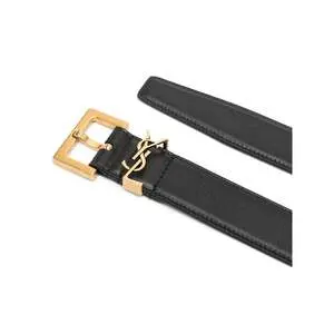 Saint Laurent Cassandre Logo Square Buckle Belt - Black