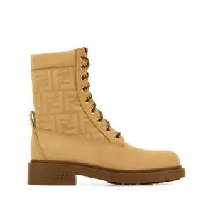 Fendi FENDI Calf Leather Lace-Up Boots With Embossed Detailing Cream