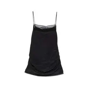 Magda Butrym Silk Lace Trimmed Gathered Dress - Black