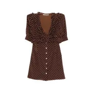 Alessandra Rich Polka Dot V-neck Ruffled Dress