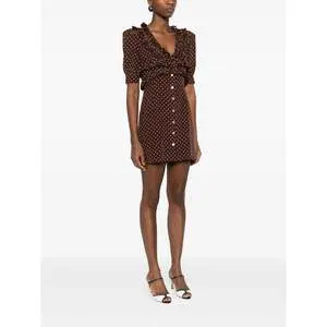 Alessandra Rich Polka Dot V-neck Ruffled Dress