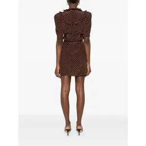 Alessandra Rich Polka Dot V-neck Ruffled Dress