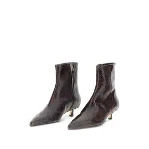 AeydĒ Snakeskin Effect Pointed Toe Zip Up Kitten Heel Boots