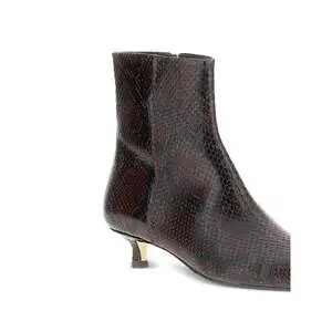 AeydĒ Snakeskin Effect Pointed Toe Zip Up Kitten Heel Boots