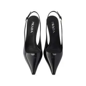 Prada Smooth Calf Leather Slingback Stiletto Heel Shoes - Black