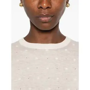 Max Mara Beige Polka-dot Crystal Embellished Long Sleeve Top