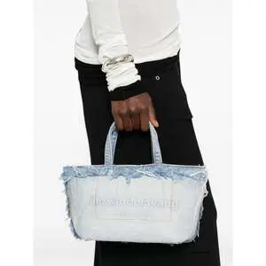 Alexander Wang Denim Tote Bag With Frayed Edges And Debossed Logo - Blue