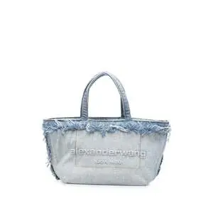Alexander Wang Denim Tote Bag With Frayed Edges And Debossed Logo - Blue