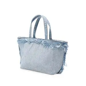 Alexander Wang Denim Tote Bag With Frayed Edges And Debossed Logo - Blue