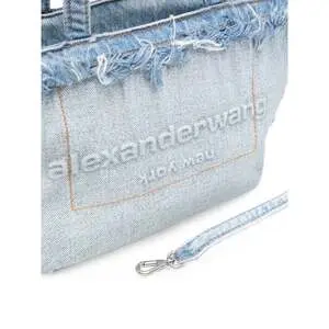 Alexander Wang Denim Tote Bag With Frayed Edges And Debossed Logo - Blue