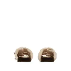Burberry Embossed Check Shearling Lined Suede Sandals - Brown