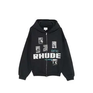 Rhude Cotton Zip-up Hoodie With Logo And Graphic Print