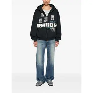 Rhude Cotton Zip-up Hoodie With Logo And Graphic Print