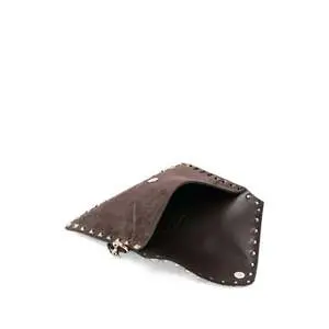 Valentino Garavani Suede Rockstud Clutch With Detachable Wrist Strap - Brown