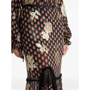 Etro And Multicolour Roses Motif Tiered Maxi Skirt