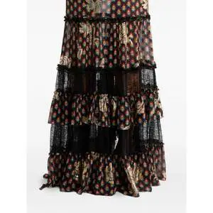Etro And Multicolour Roses Motif Tiered Maxi Skirt