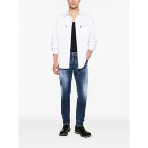 Dsquared2 Dark Denim Tapered Jeans With Paint Splatter Detail - Blue