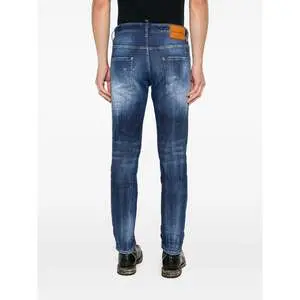 Dsquared2 Dark Denim Tapered Jeans With Paint Splatter Detail - Blue