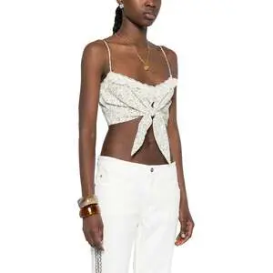 ERMANO SCERVINO Ermanno Scervino Floral Print Silk Blend Cropped Top