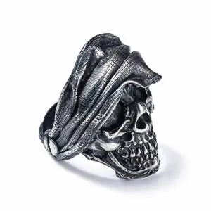 GERMAN KABIRSKI Requiem Handcrafted Sterling Skull Ring With Dark Aesthetic - Silver