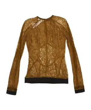 Attico Lace Detailed Round Neck Long Sleeve Top - No
