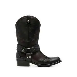 Versace Leather Harness Boots - Black