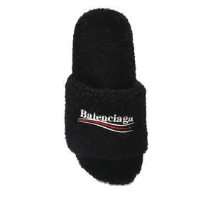Balenciaga Embroidered Logo Textured Slip-on Slides - Black
