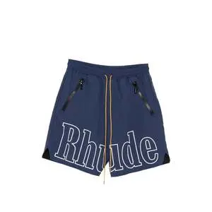 Rhude Navy Logo Print Track Shorts - Blue