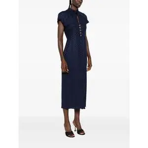 Alessandra Rich Navy Star Jacquard Dress