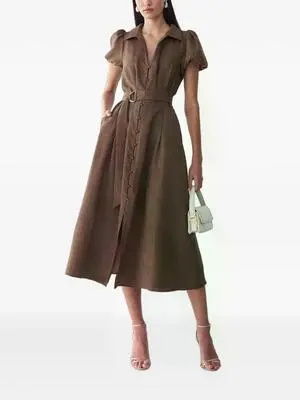 WILLA Eliza Belted Puff-sleeve Midi Dress