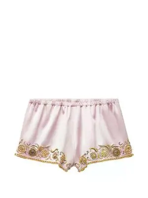 Versace Embroidered Silk Sady Satin Shorts - Pink